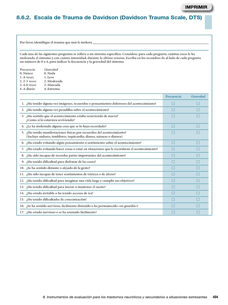 Escala de Trauma de Davidson (Davidson Trauma Scale, DTS) | PDF ...
