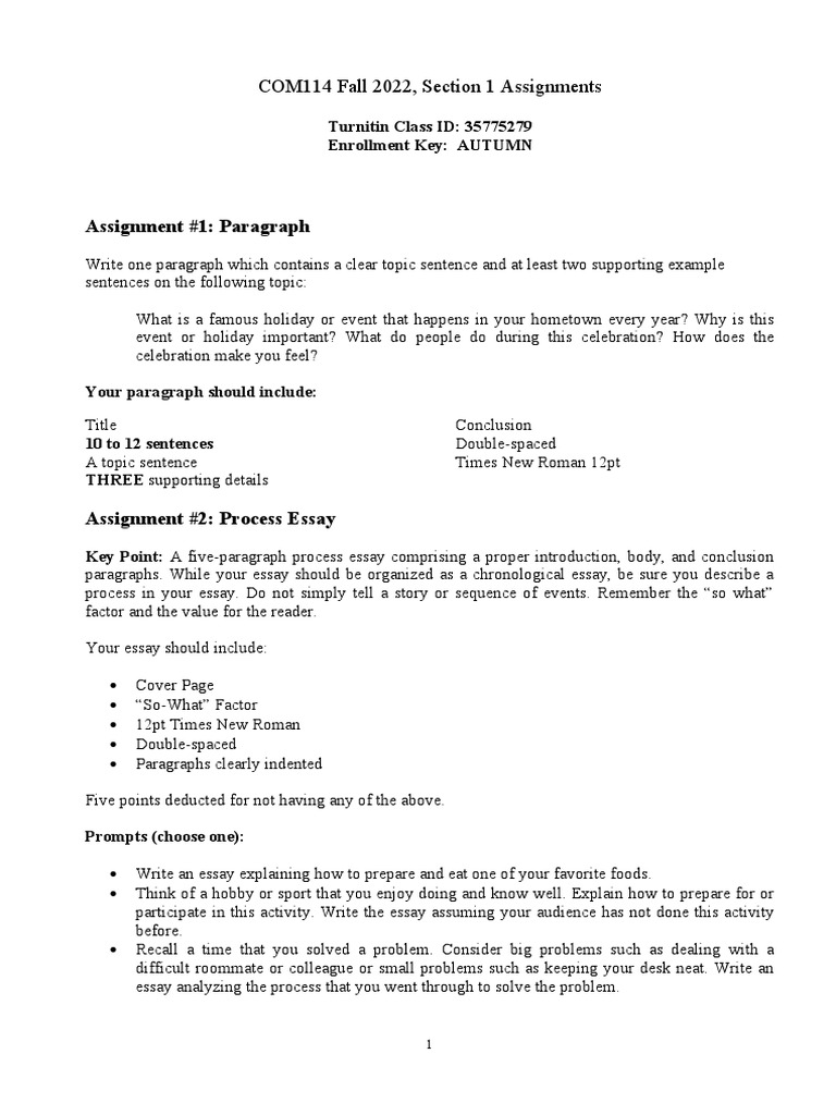 COM114 Fall 2022 Section One Assignments | PDF | Paragraph | Essays