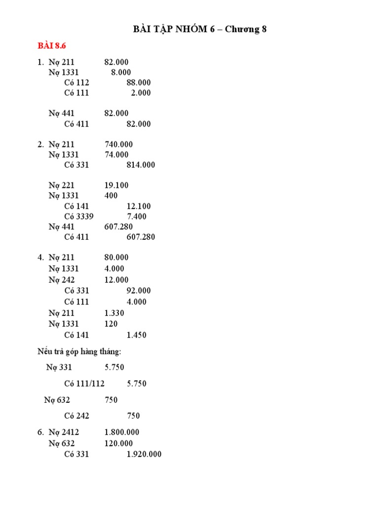 BT Chương 8 - KTTC1 | PDF