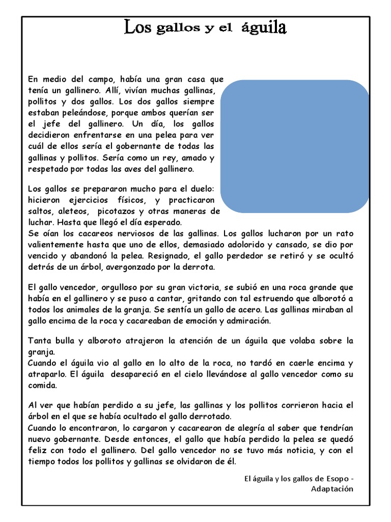 FÁBULA DEL GALLO Y EL AGUILA | PDF | Pollo