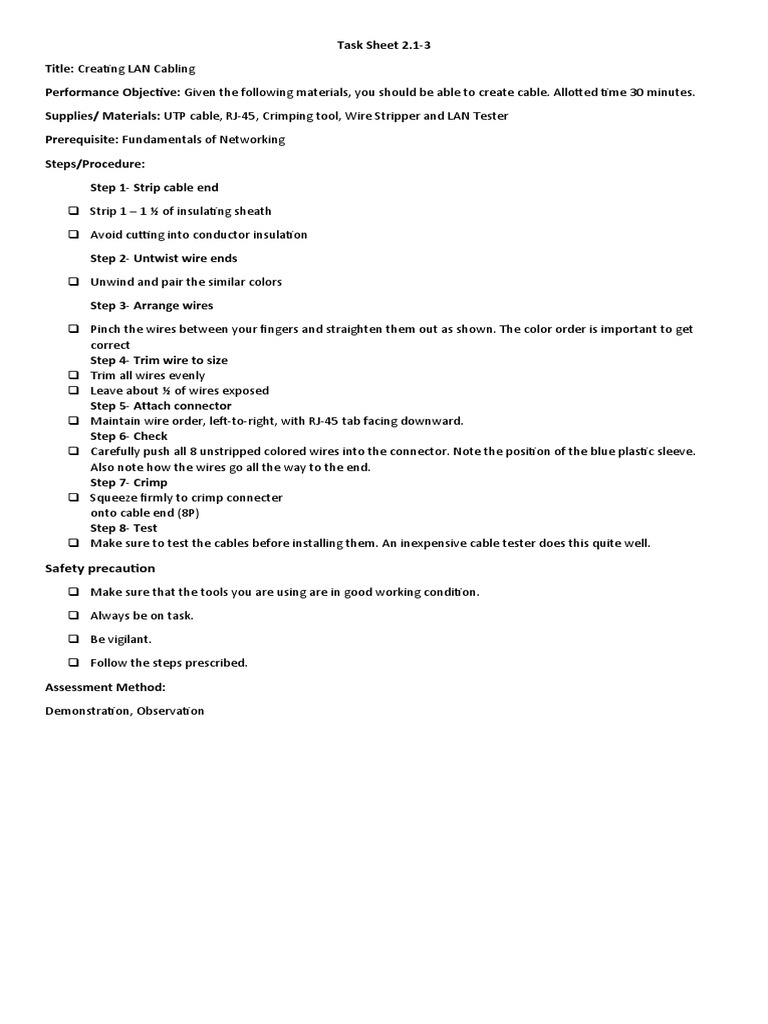 Task sheet 2.1-2 Network Cabling | PDF | Ip Address | Computer Network