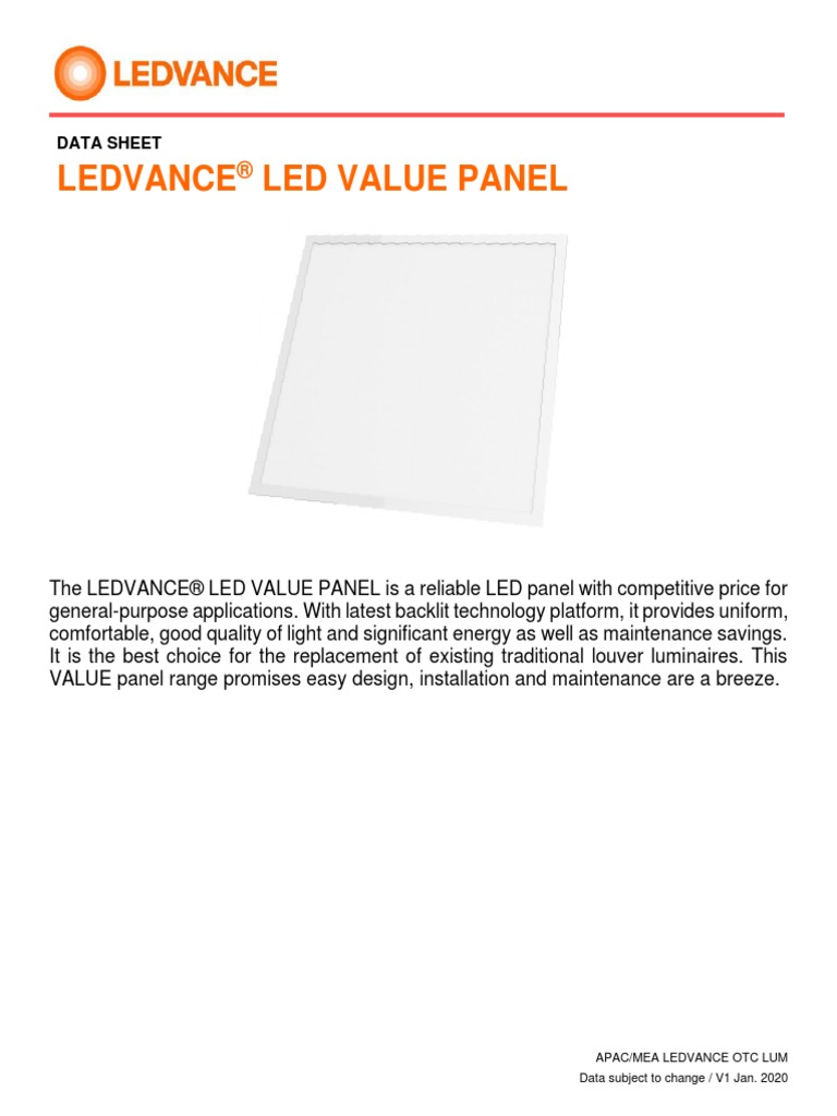 60x60 LIGHT, 36W, 4000LM, 6500K - LEDVANCE | PDF | Technology & Engineering
