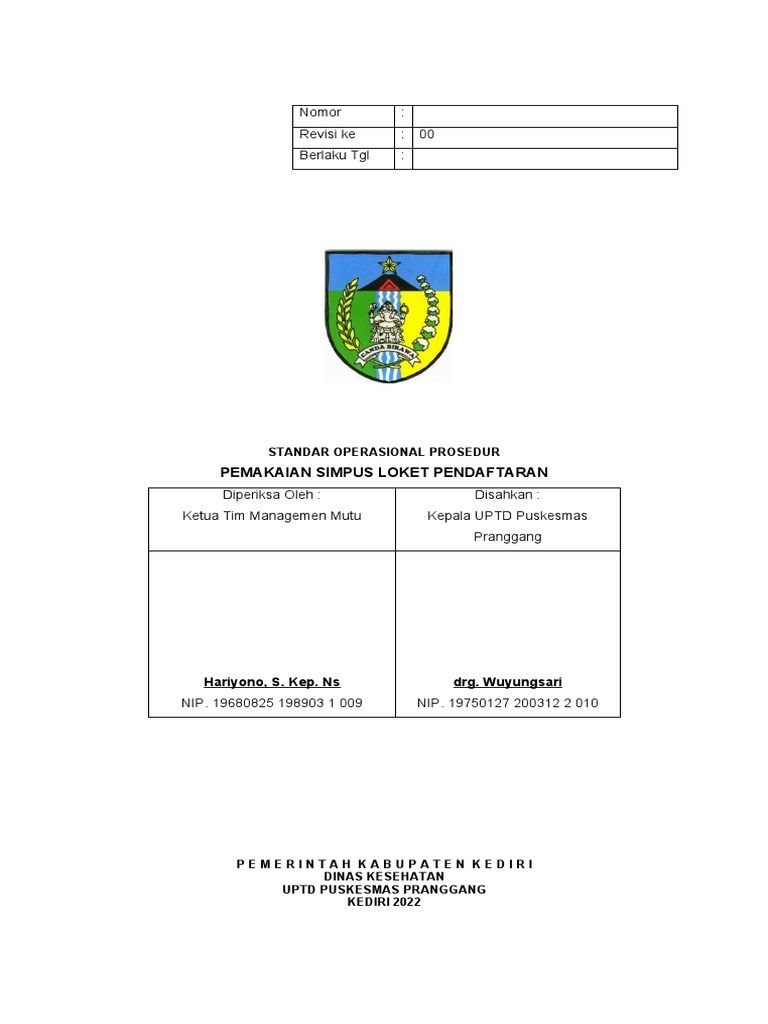 SOP Pemakaian Simpus Loket Pendaftaran | PDF