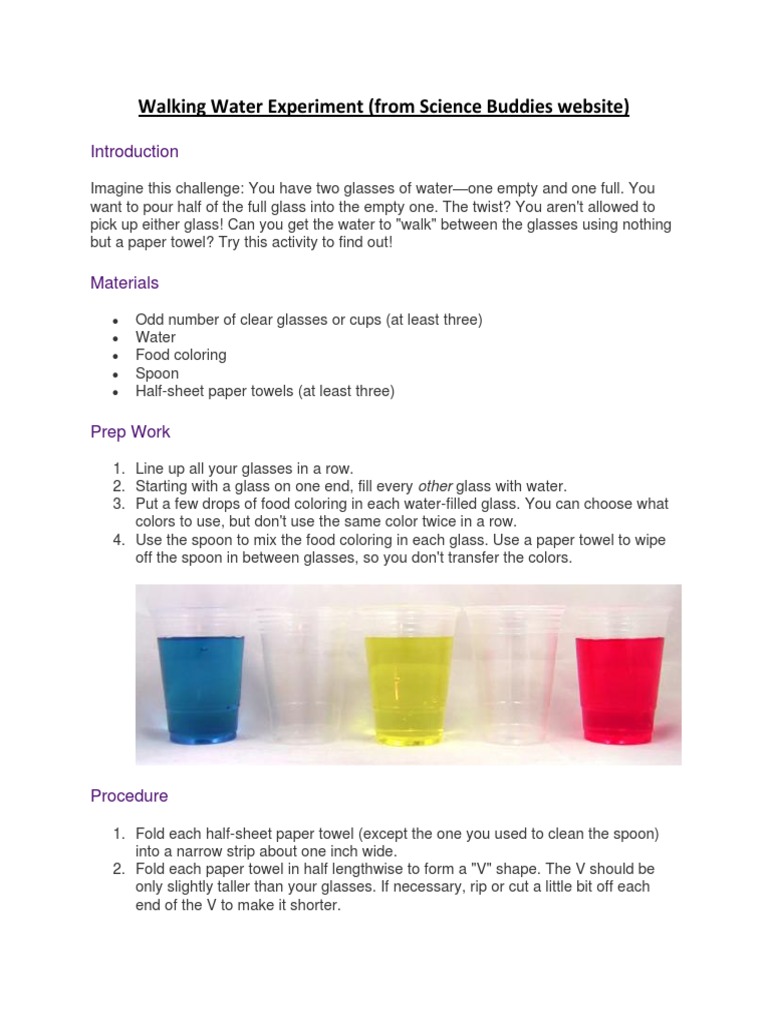 Science Enrichment - Walking Water Experiment - Grade 3-9 | PDF | Water ...
