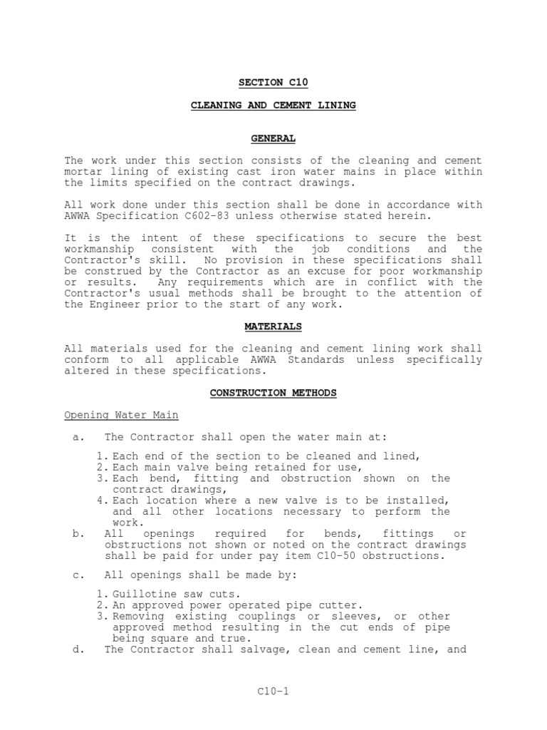 Cleaning and Cement Lining | PDF | Pipe (Fluid Conveyance) | Videotape