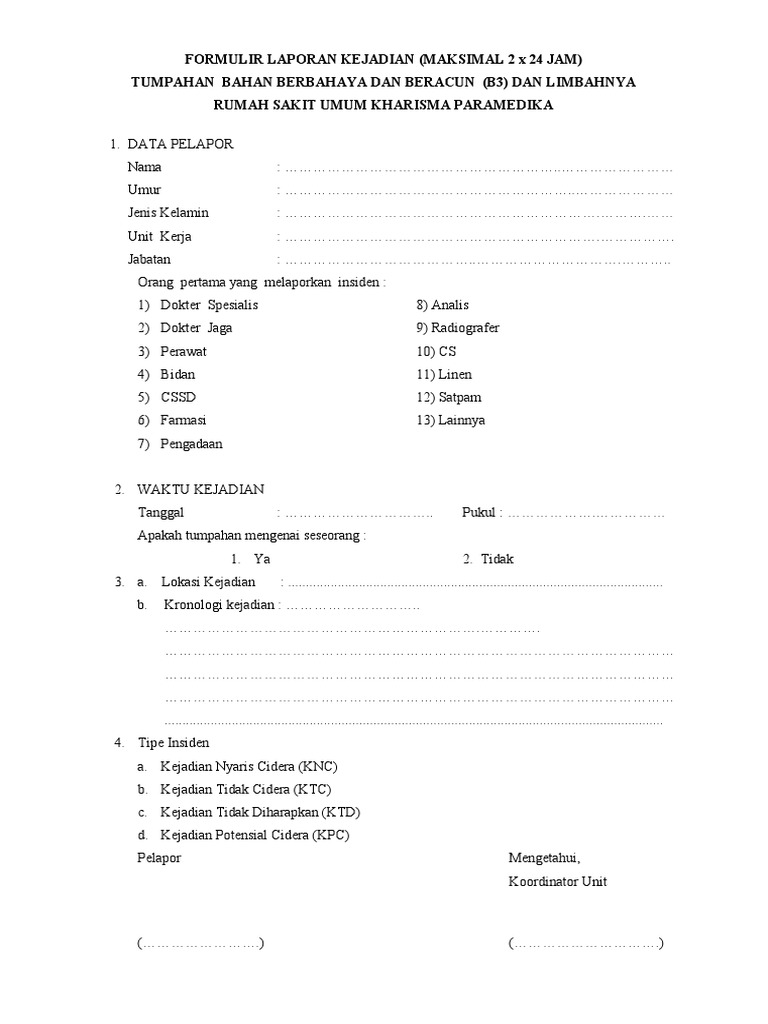 Form Laporan Kejadian Tumpahan B3 | PDF