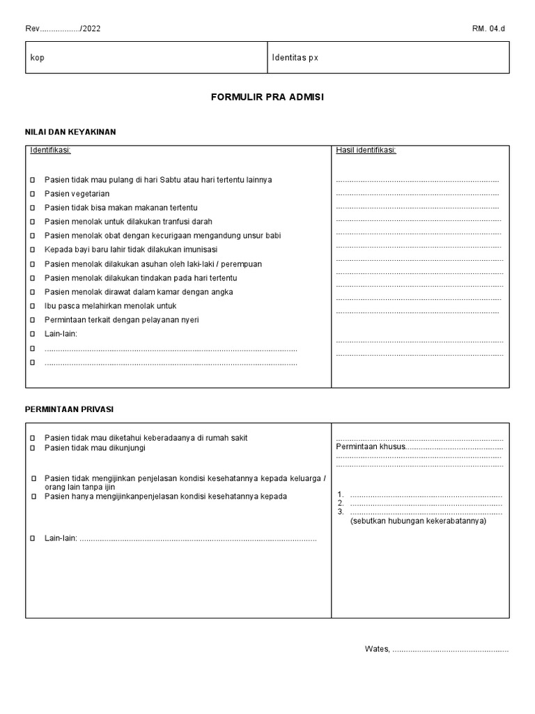 Form Pra Admisi | PDF