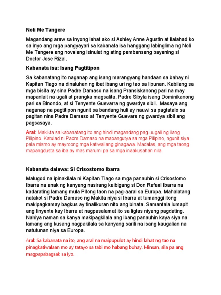 Noli-Me-Tangere - Ashley Buod NG Bawat Kabanata... | PDF