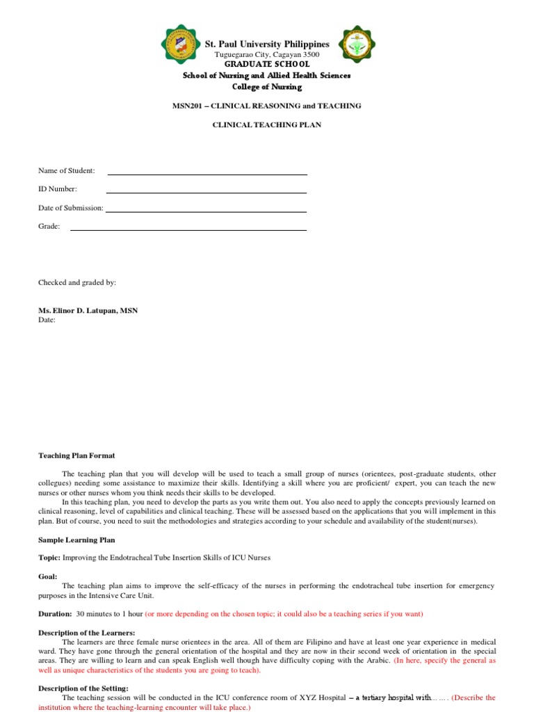 Teaching Plan Sample | PDF | Nursing | Learning