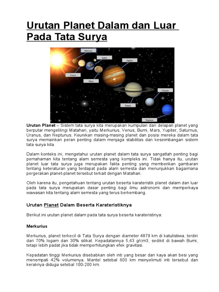 Urutan Planet Dalam dan Luar Pada Tata Surya | PDF