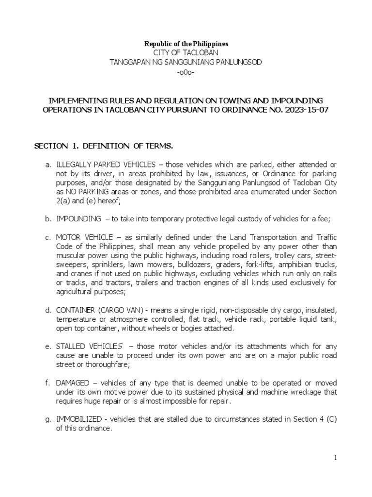 Revised Towing Ordinance (Edited) | PDF