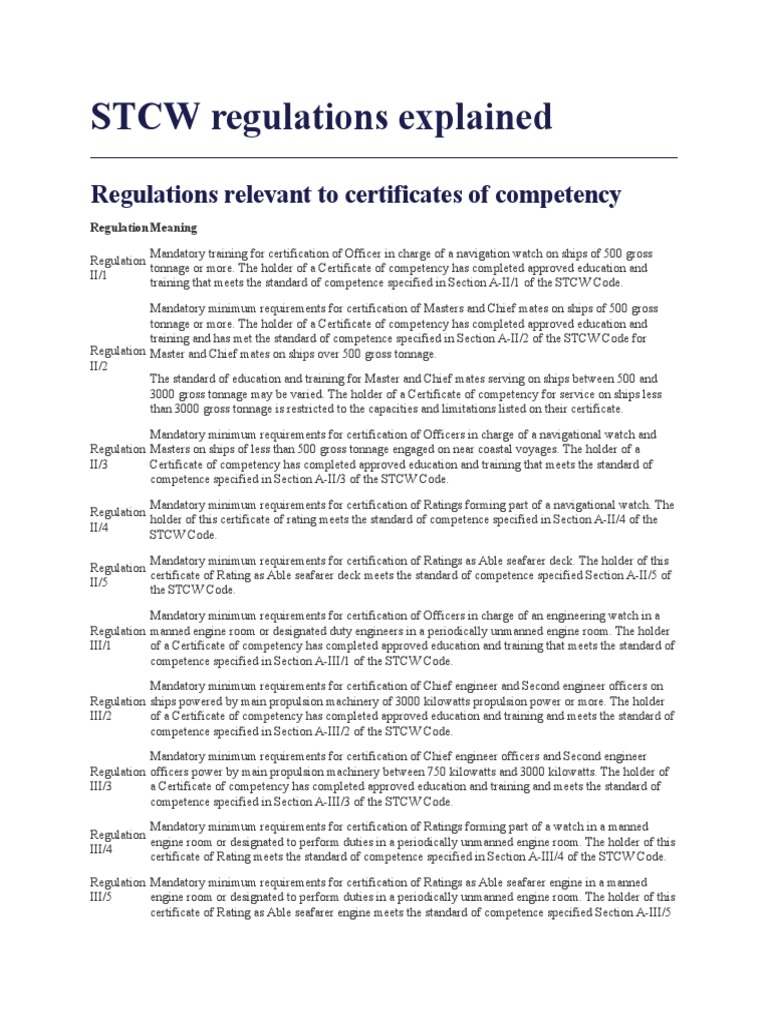 STCW Regulations Explained | PDF | Shipping | Freight Transport
