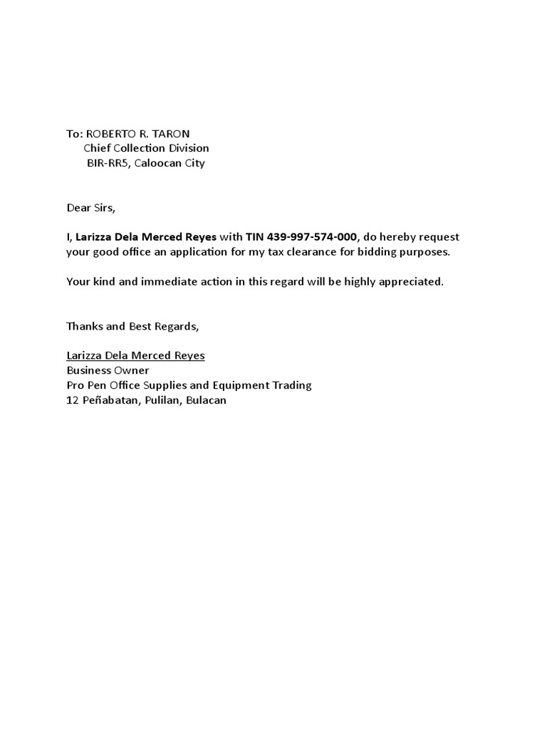 Larizza Reyes Tax Clearance Application | PDF | Career & Growth | Cooking, Food & Wine