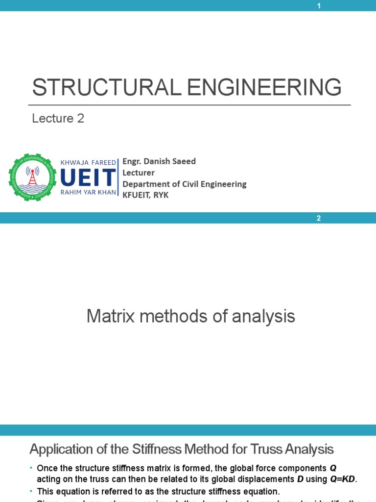 Structural Engg. Lecture 2 | PDF | Matrix (Mathematics) | Beam (Structure)