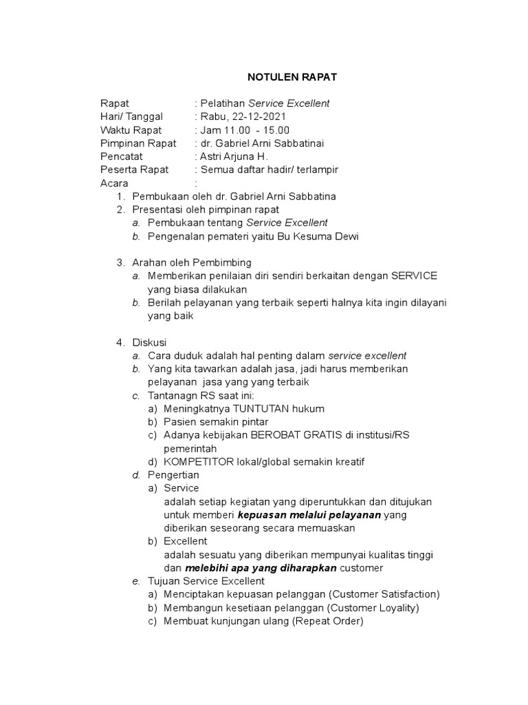 Notulen Service Exelent | PDF