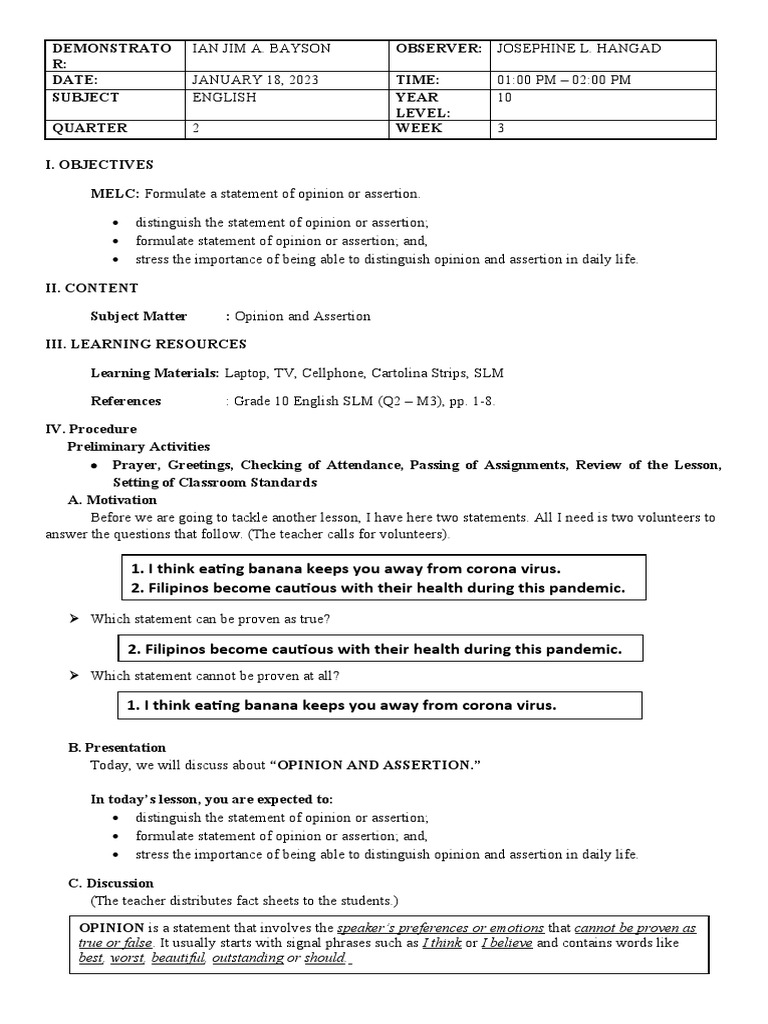 Opinion And Assertion Lp Pdf 5044