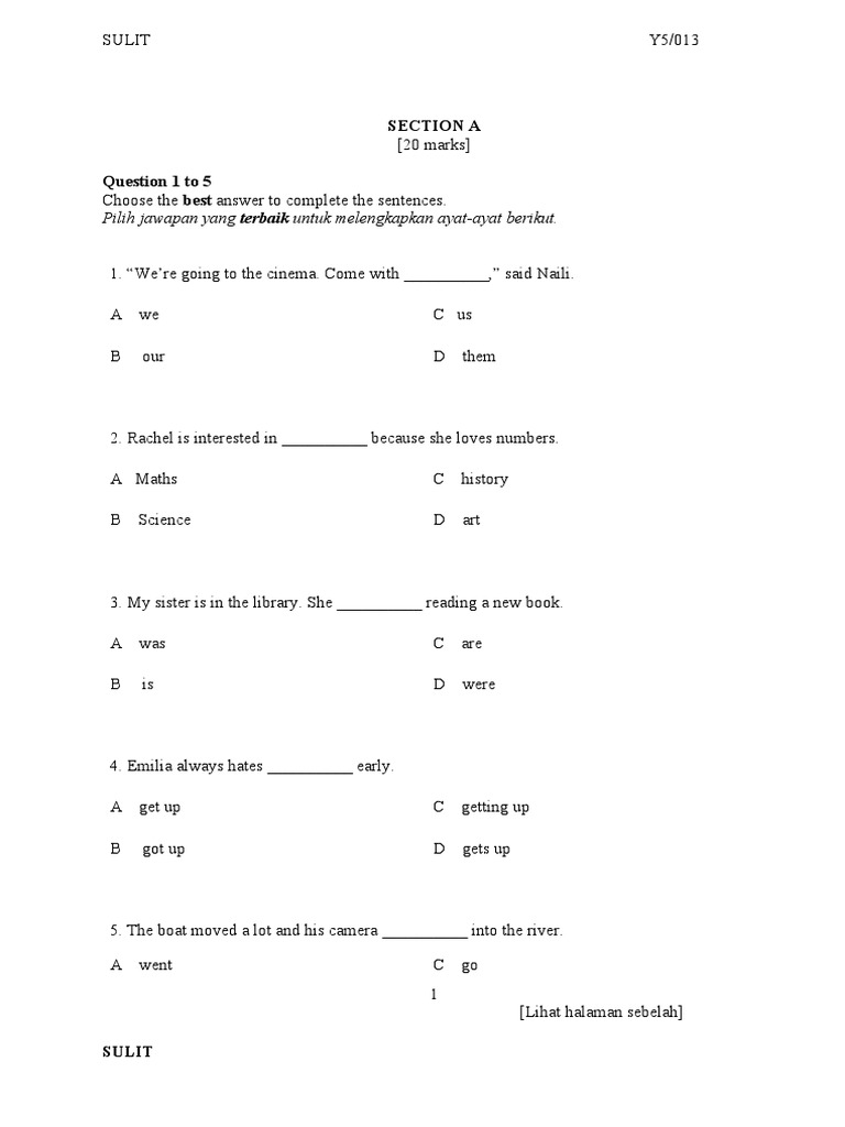 English Multiple Choice Test | PDF