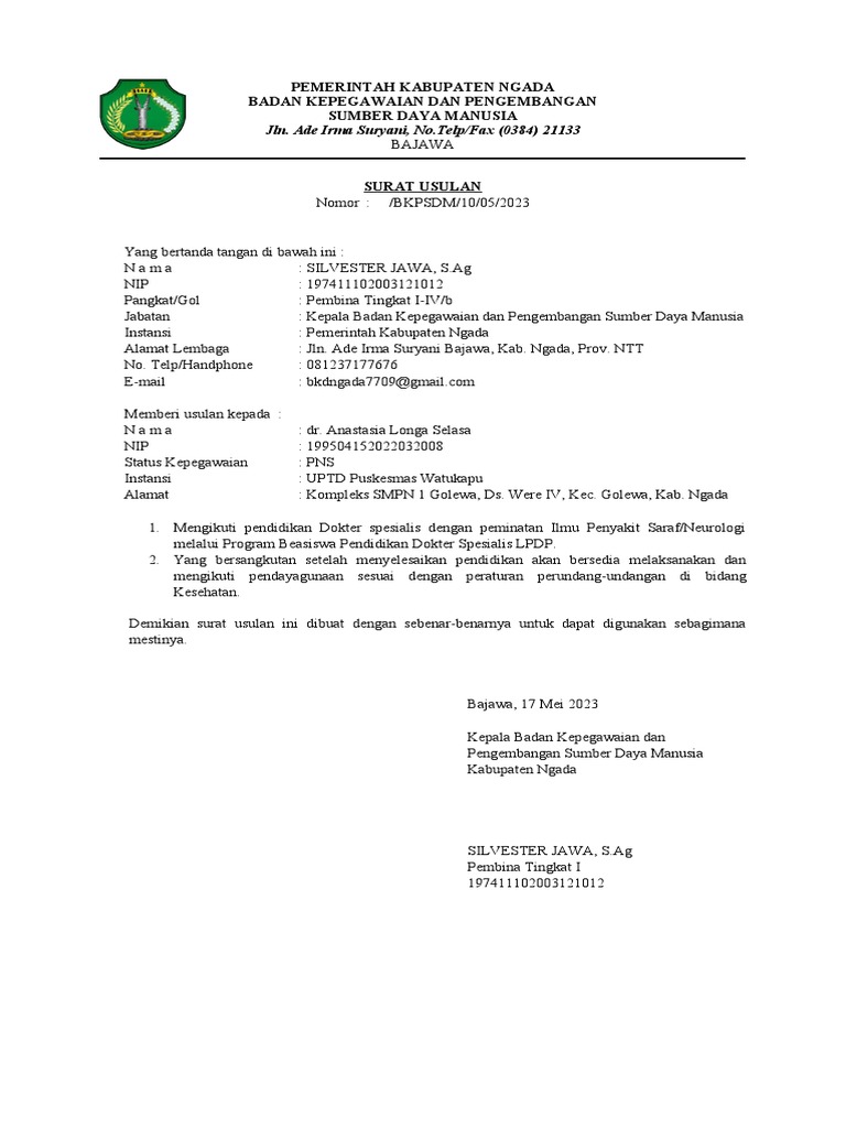 Surat Usulan BKD | PDF