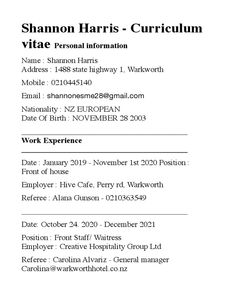 Shannon Harris CV | PDF