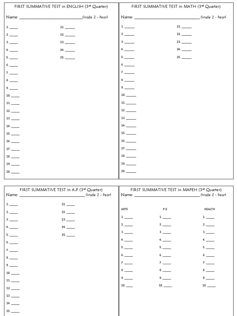 Grade 2 First Summative Tests Q3 | PDF