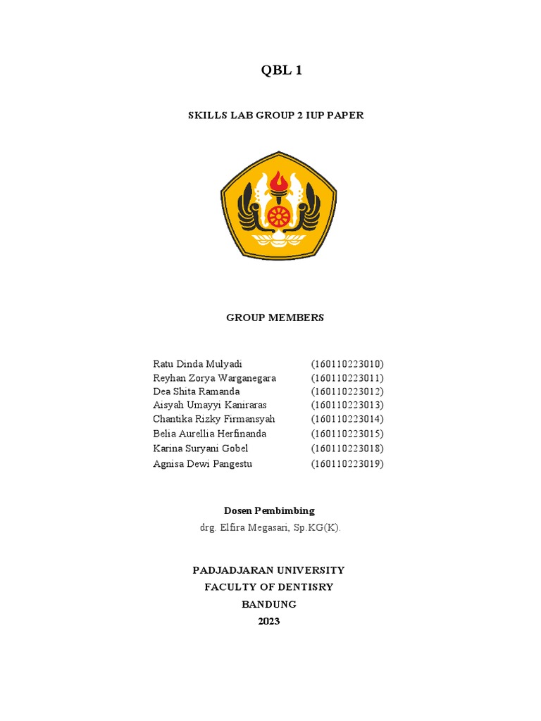 QBL 1 Skills Lab Group 2 Iup | PDF | Dentist | Dentistry
