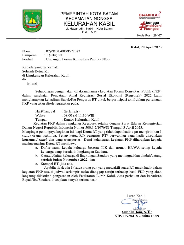 Surat Undangan FKP Kabil | PDF