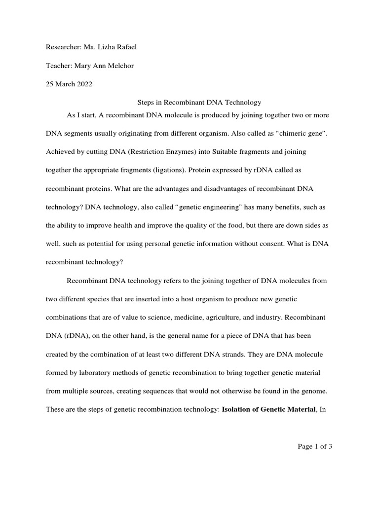 Research Paper - Biotechnology q3 | PDF | Recombinant Dna | Dna