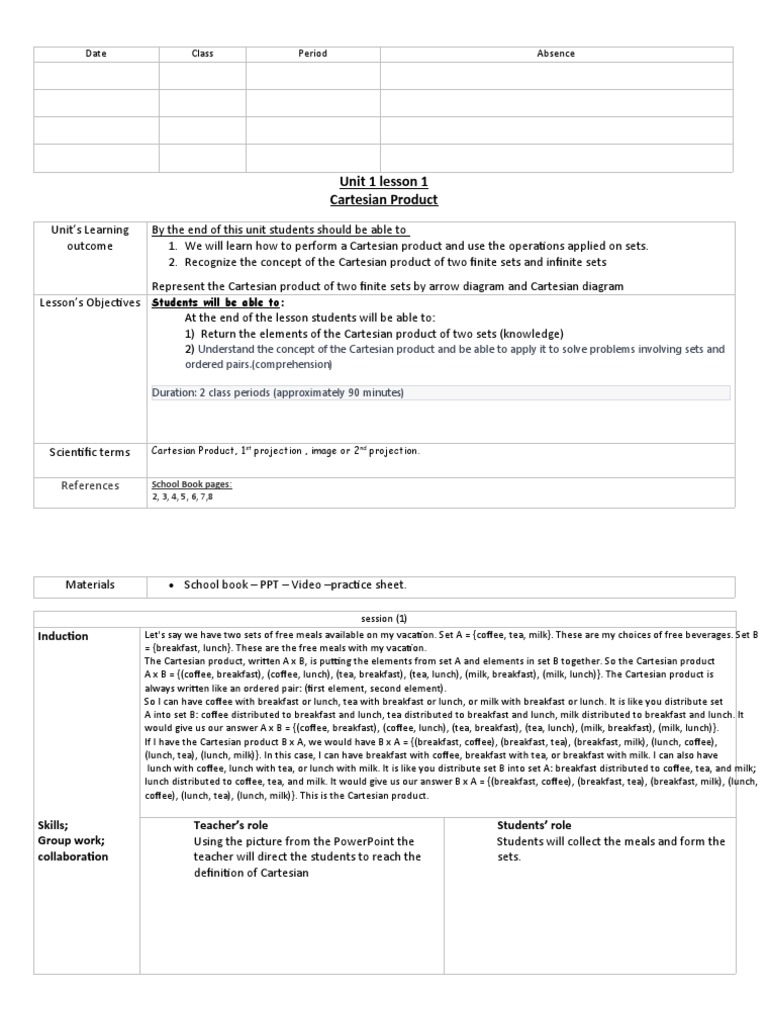 Lesson Plan Cartesian Product 23-24 | Download Free PDF | Set ...