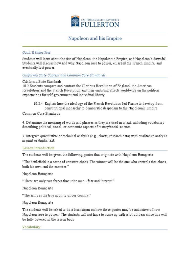 Napoleon Lesson Plan | PDF | Napoleon | Cognition