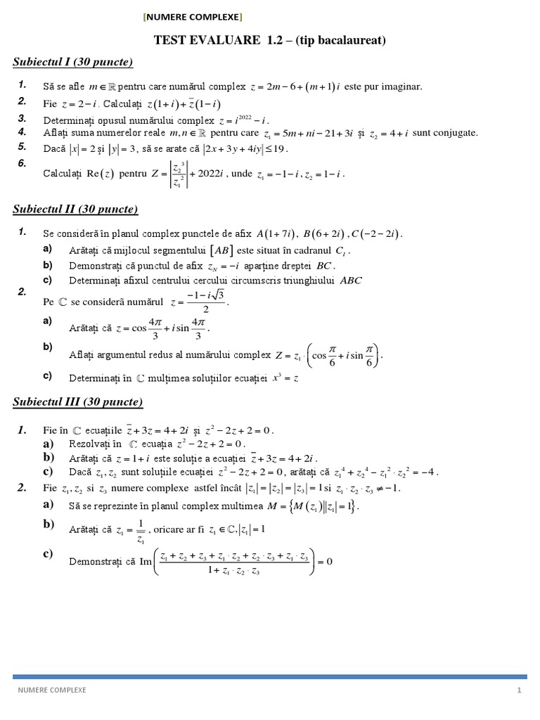 Test Numere Complexe | PDF