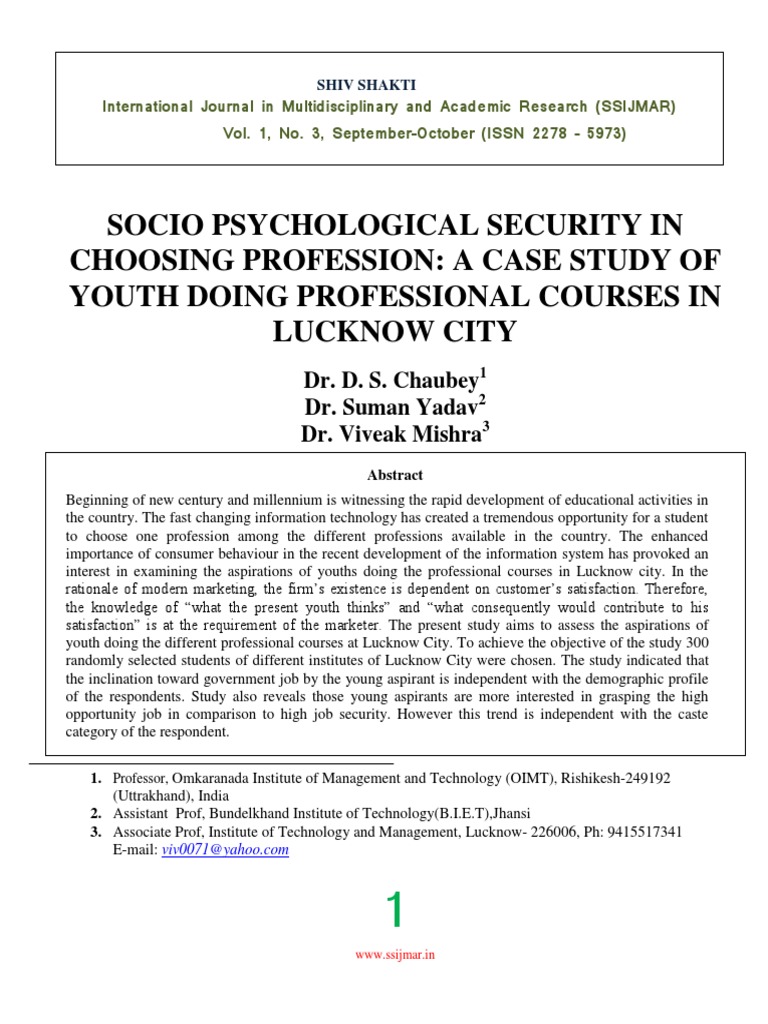 Socio Psychological Security in Choosing Profession A Case Study of ...