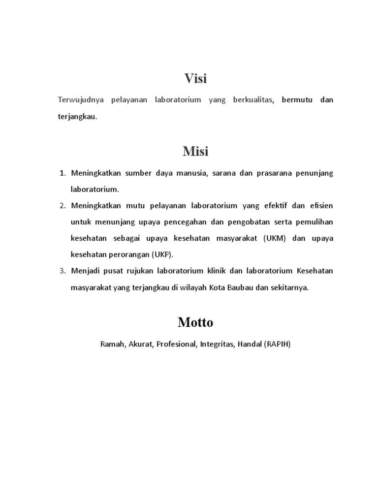 Visi Misi Motto Labkesda | PDF | Pengembangan Diri | Sains & Matematika