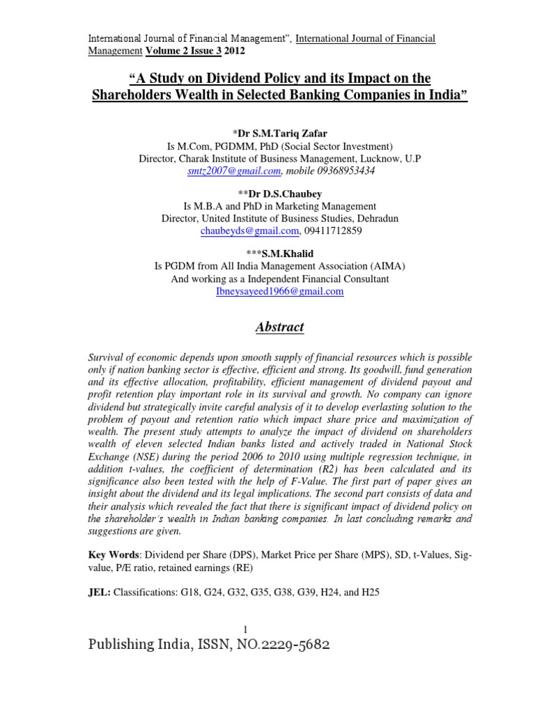 A Study On Dividend Policy And Its Impact On The Shareholders Wealth In