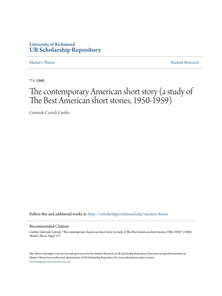 Contemporary American Short Stories Analysis | PDF | Thesis