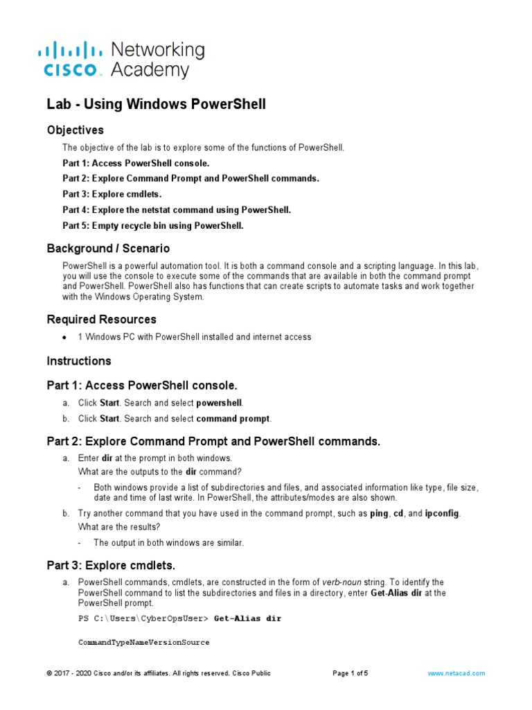 3.3.11 Lab - Using Windows PowerShell | PDF