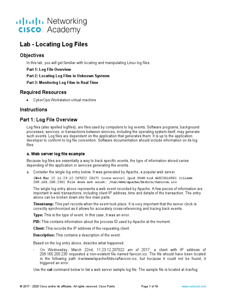 4.4.4 Lab - Locating Log Files (Done) | PDF | Computers