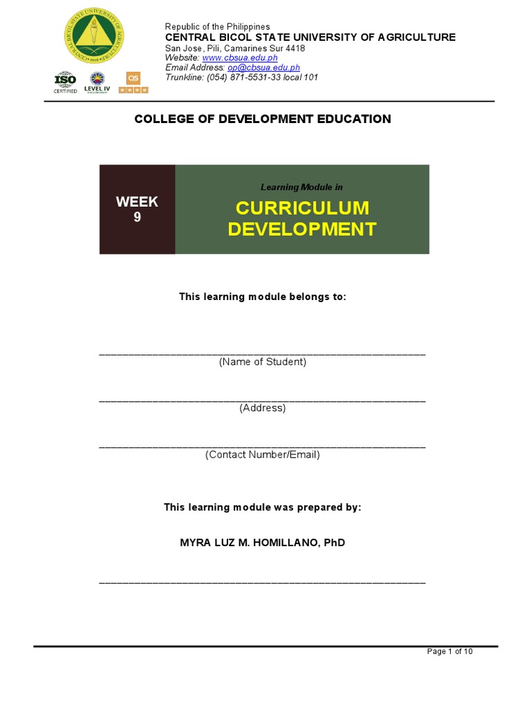 Week 9 - Curriculum Mapping and Curriculum Quality Audit | PDF