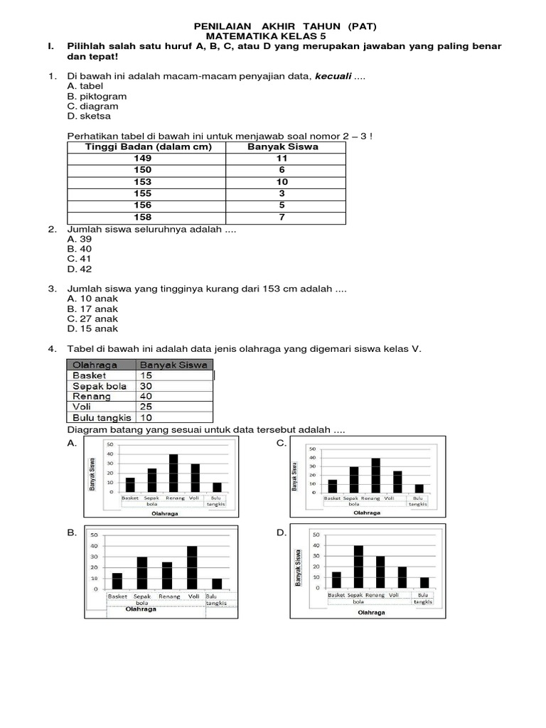 PENILAIAN AKHIR TAHUN MTK Kls 5 Fix | PDF