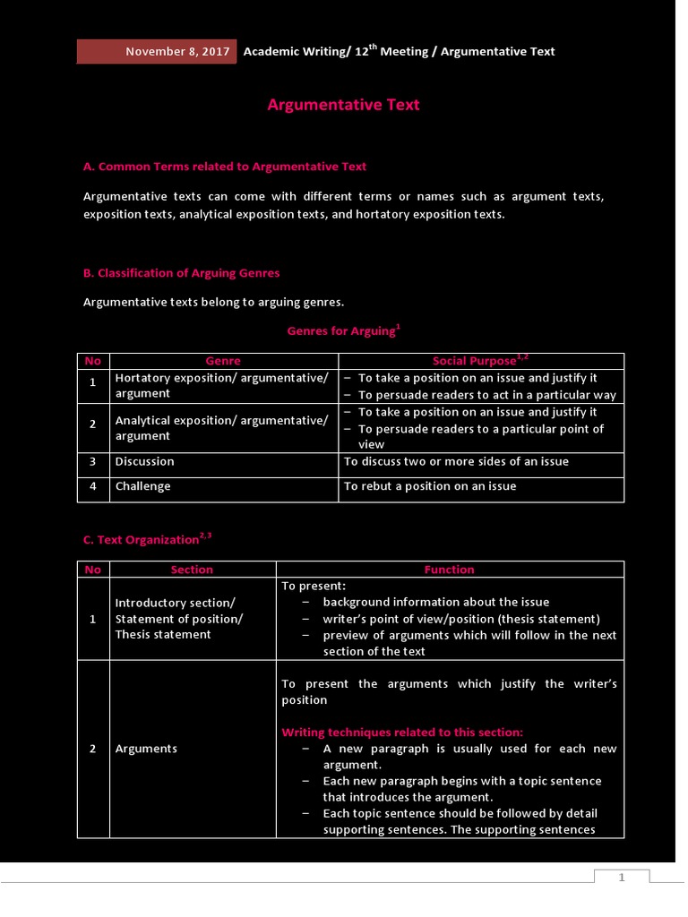 Academic Writing - Argumentative Text - (Student Version) | PDF ...