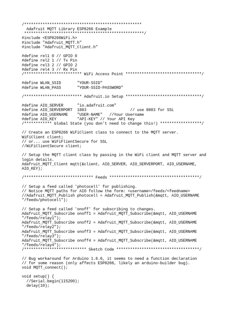 Adafruit MQTT Library ESP8266 Example | PDF | Network Architecture | Internet Protocols