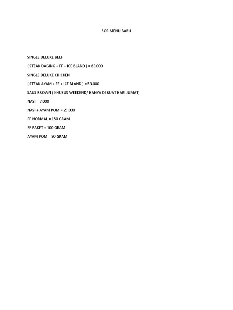 Sop Menu Baru | PDF