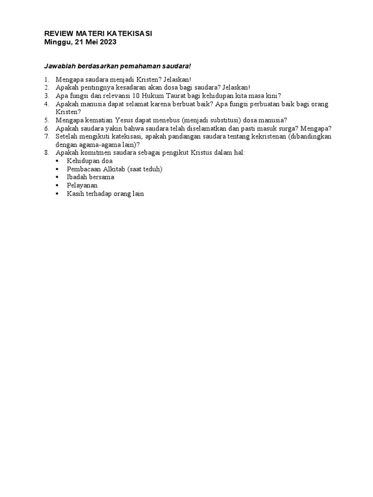 Katekisasi 2 | PDF