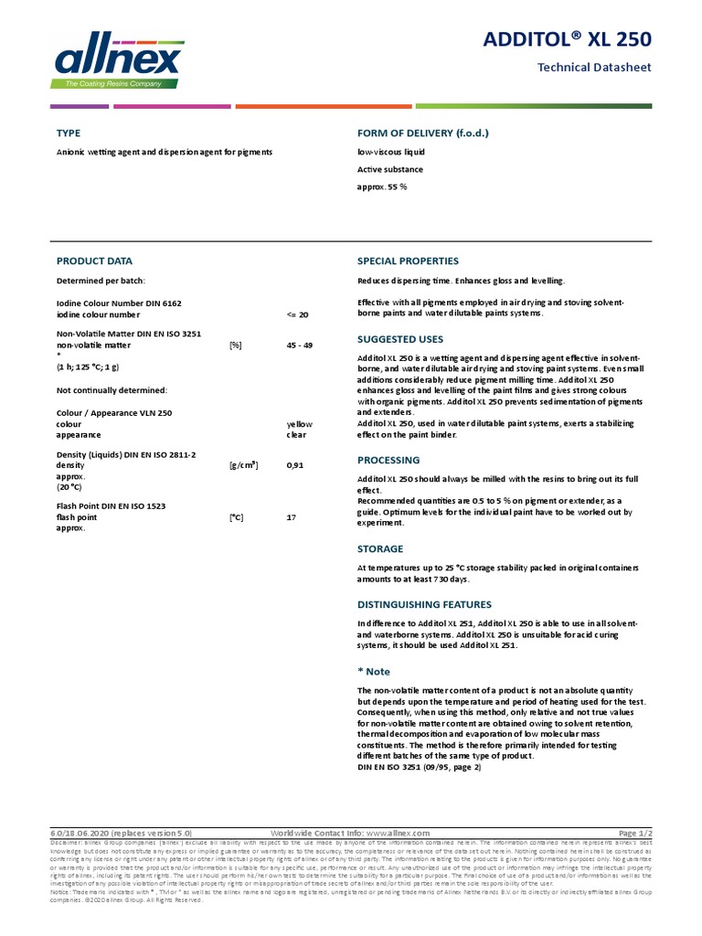 Additol-Xl-250 en A4 | PDF | Paint | Intellectual Property