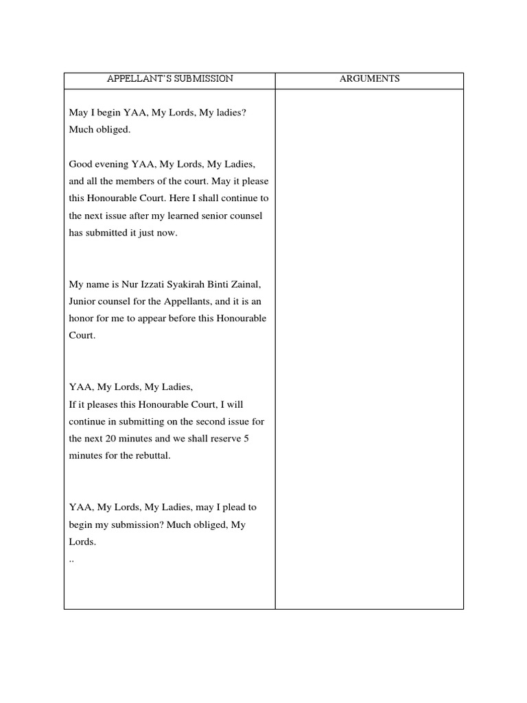 Junior Appellant Script Moot | PDF | Appeal | Civil Law (Common Law)