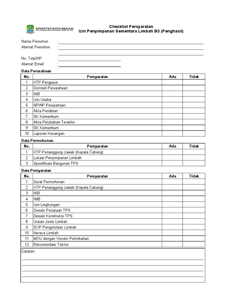 Checklist TPS Bekasi | PDF