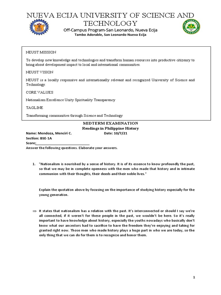 Readings in PH Hist Midterm Exam | PDF
