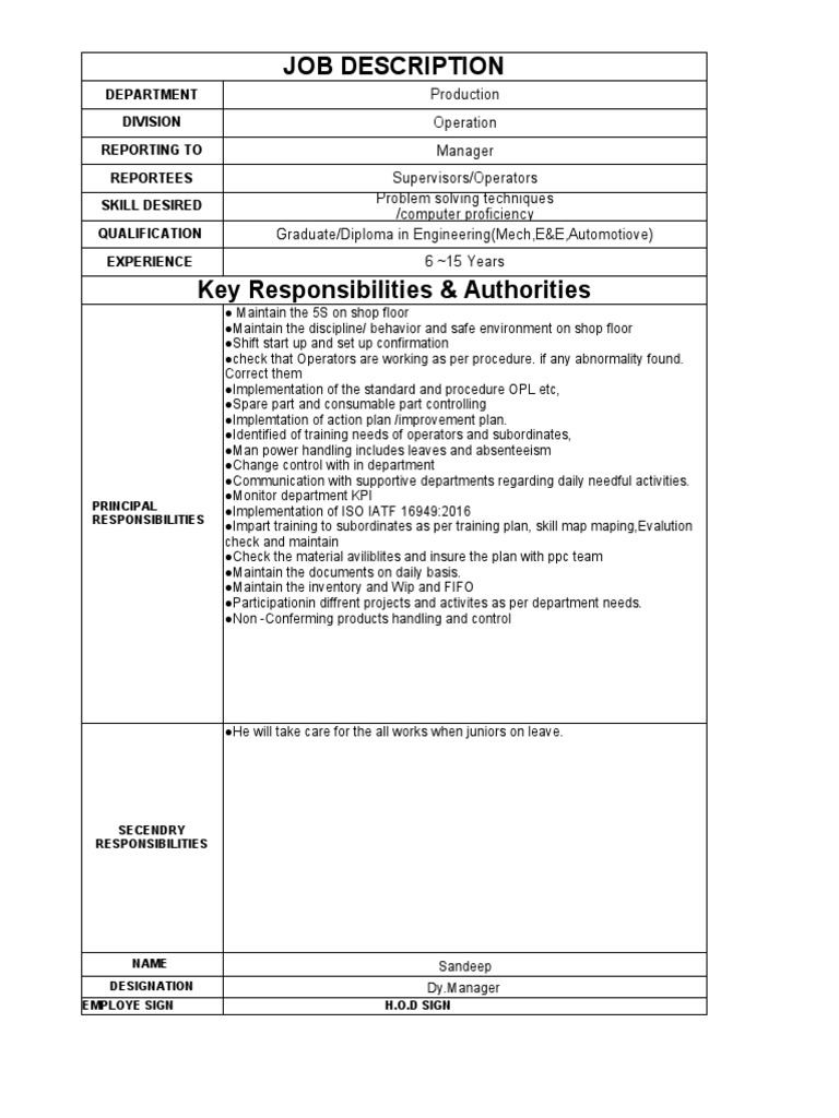 Kra and Kpi of Production | PDF