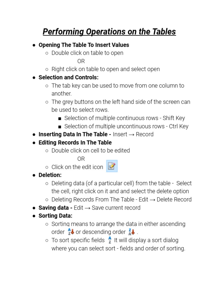 Performing Operations On The Tables | PDF
