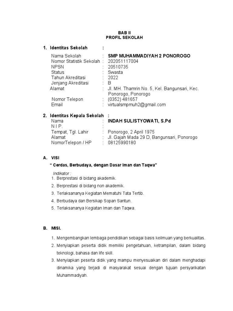 BAB II PROFIL SEKOLAH Rev | PDF