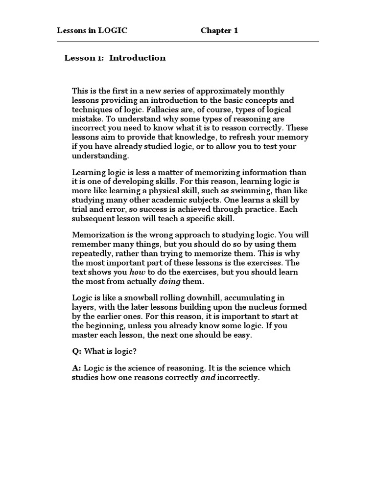 Introduction to Basic Logic Concepts | PDF